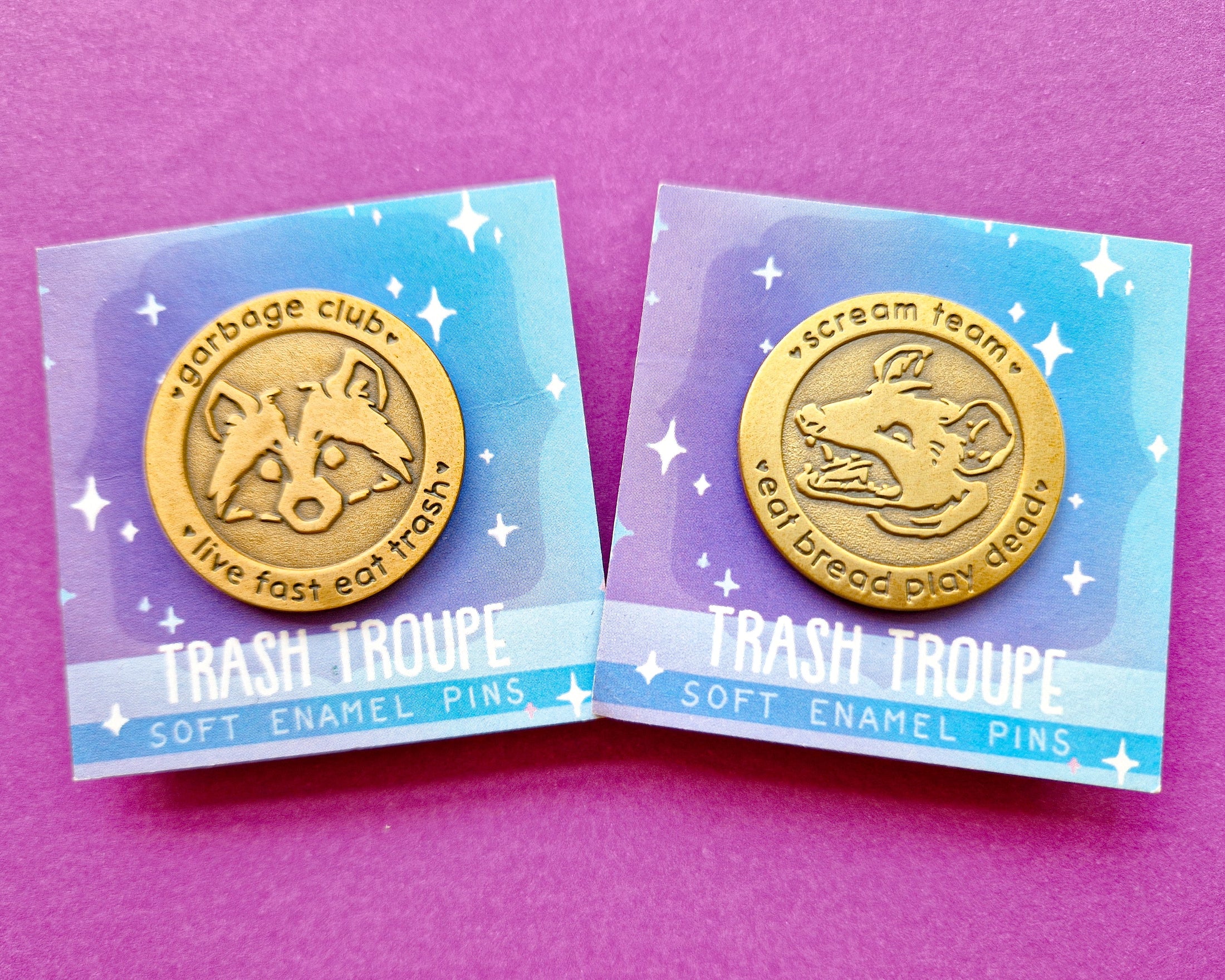 (Gold) Trash Troupe (Both Pins) - Enamel Pins – annadrawsstuff